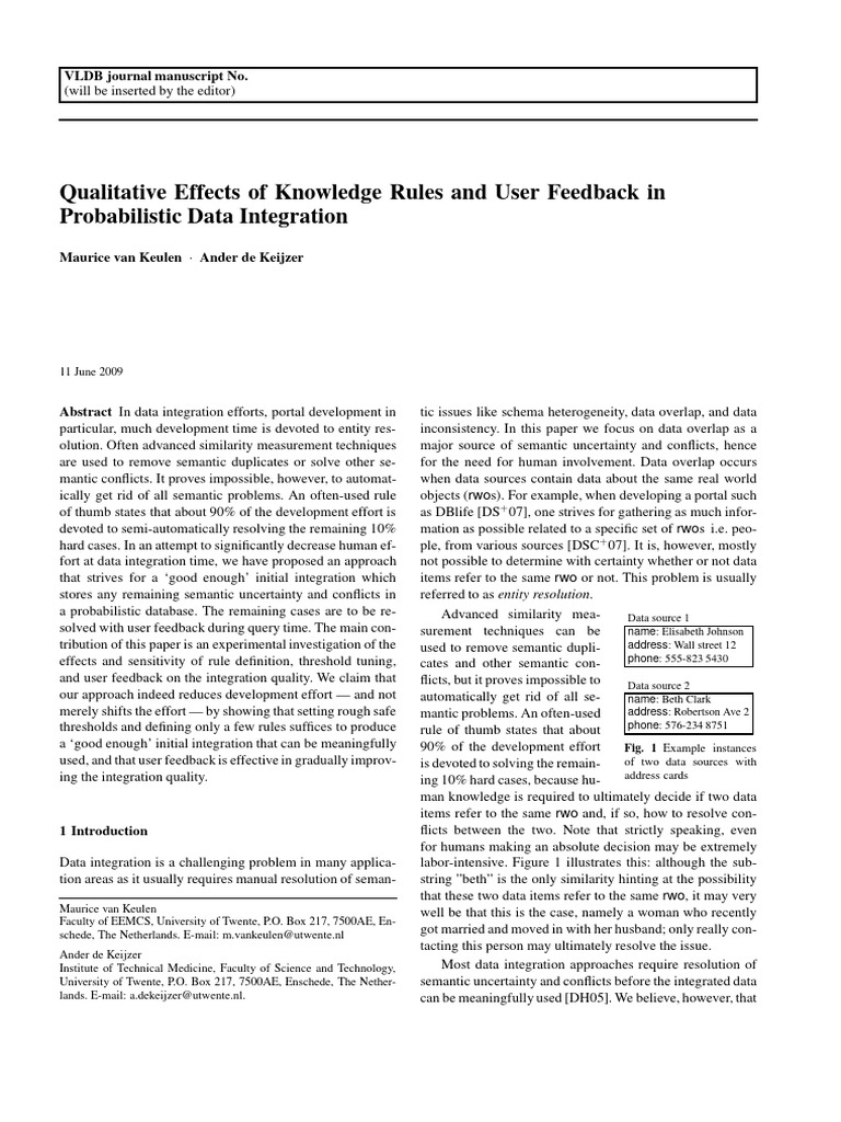 Qualitative Effects of Knowledge Rules and User Feedback in Probabilistic Data Integration | PDF ...
