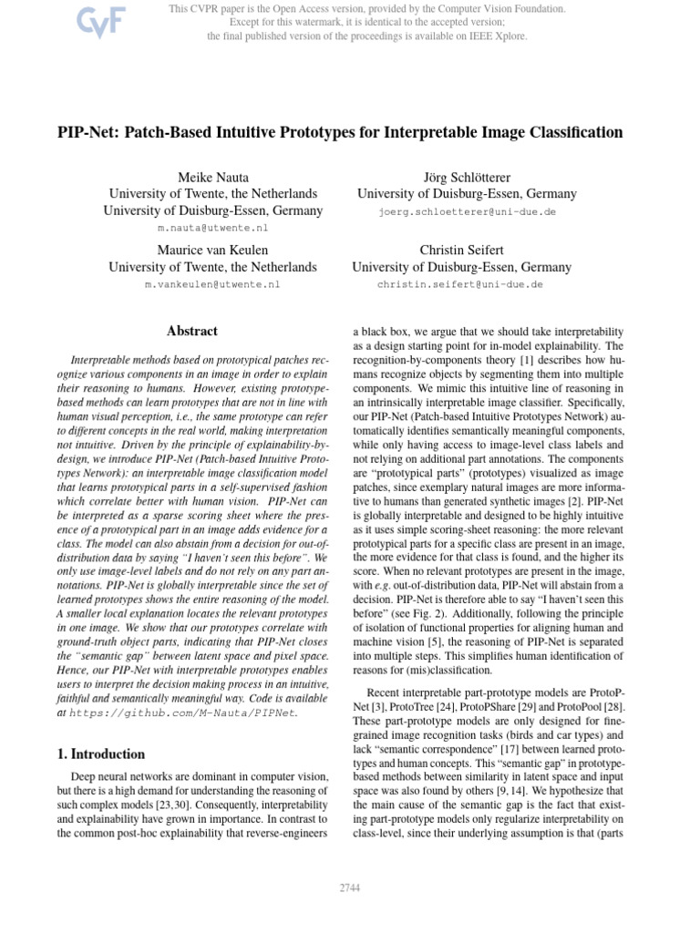 Pip-Net: Patch-Based Intuitive Prototypes For Interpretable Image Classification | PDF ...
