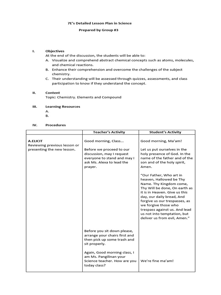 7e Detailed Lesson Plan | Download Free PDF | Lord's Prayer | Lesson Plan