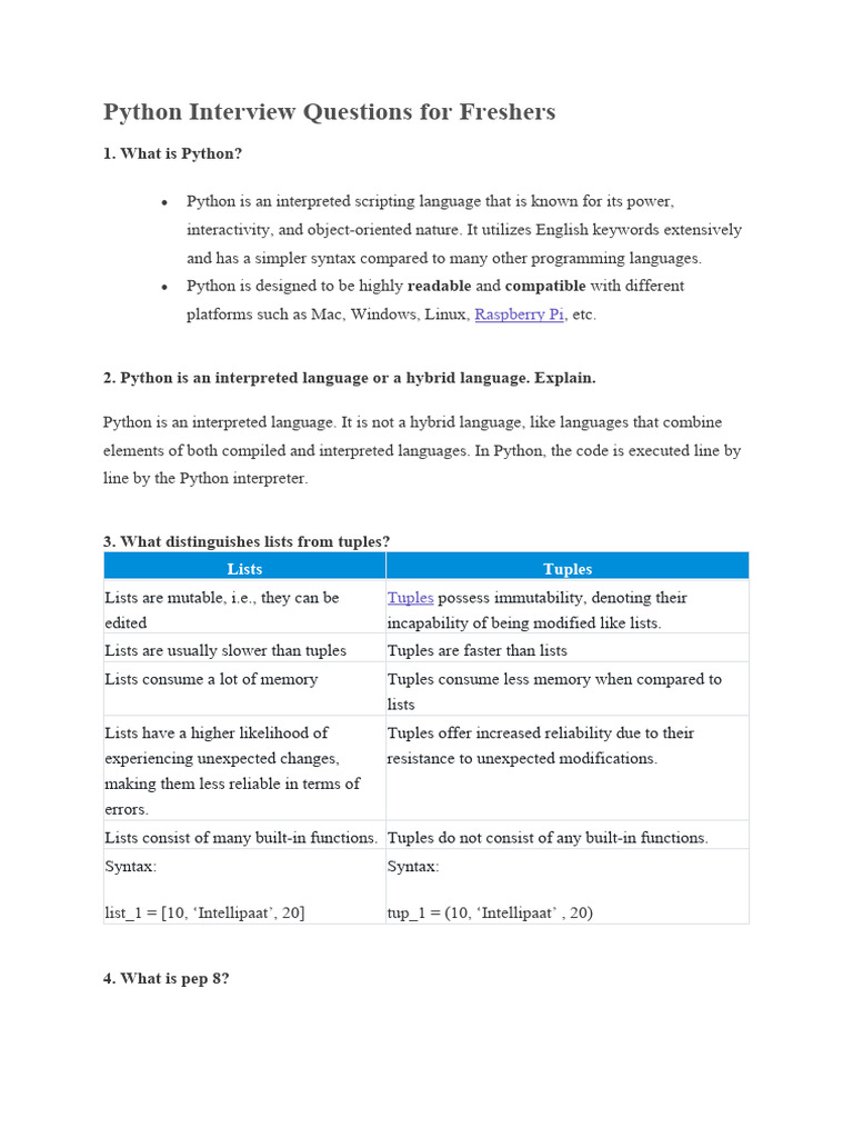 Python Interview Questions | PDF | Inheritance (Object Oriented ... Python Interview Questions | PDF | Inheritance (Object Oriented ...