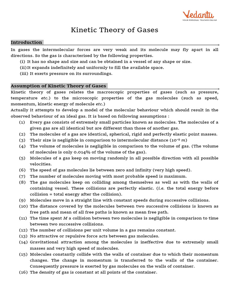 Kinetic Theory of Gases-Theory | PDF | Gases | Mechanics
