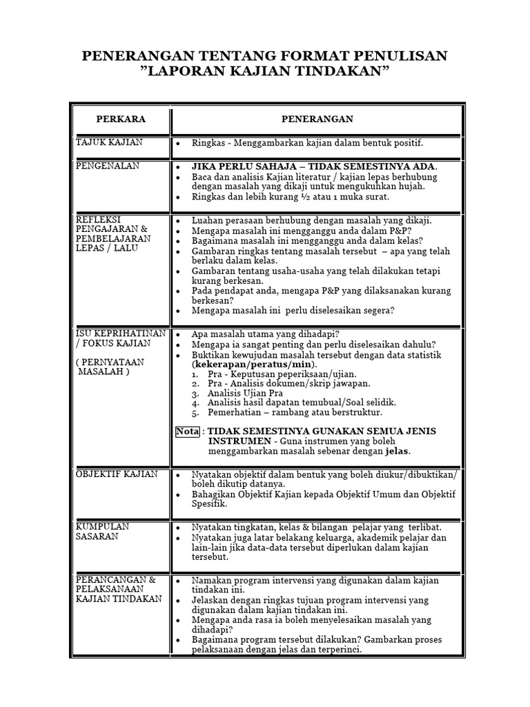 PENERANGAN Format Penulisan Laporan Kajian Tindakan | PDF