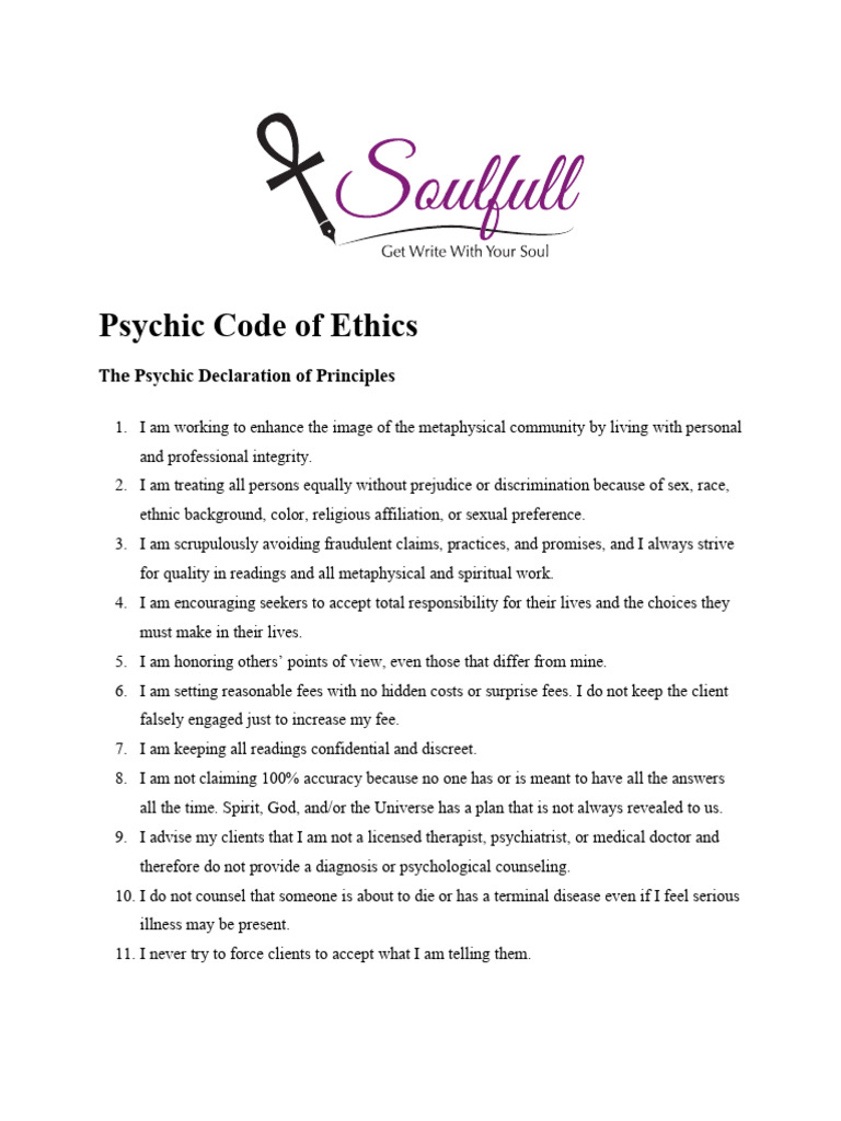 Soulfull Psychic Medium Code of Ethics | PDF | Mediumship | Psychotherapy