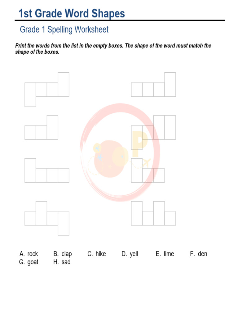 1st Grade Word Shape Spelling Worksheet | PDF