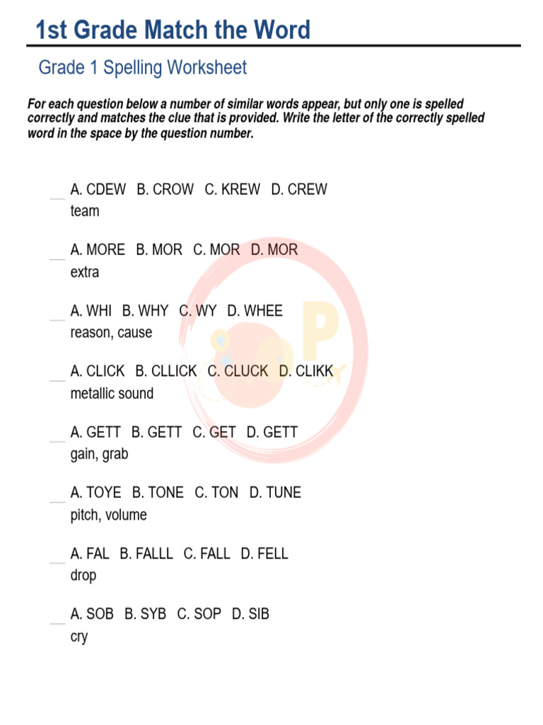 Grade-1-Match-Word 6pg | PDF