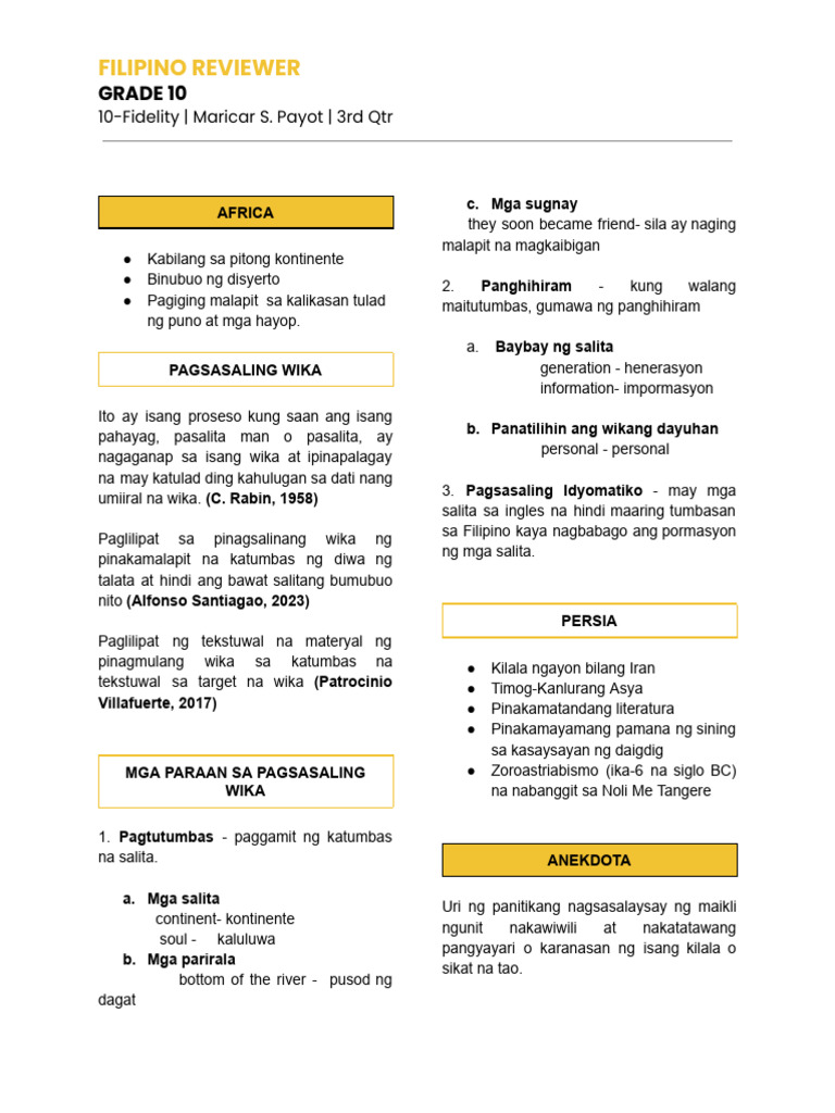 Filipino Q3 Reviewer | PDF