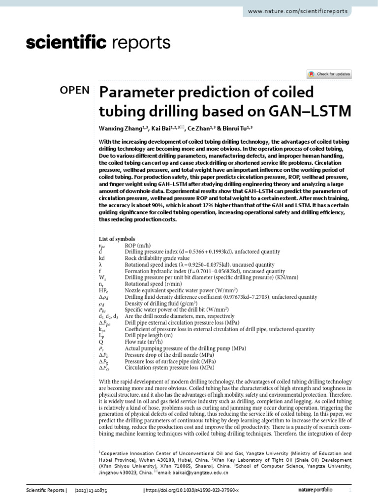 Parameter Prediction of Coiled Tubing Drilling Based On GAN-LSTM | PDF | Artificial Neural ...