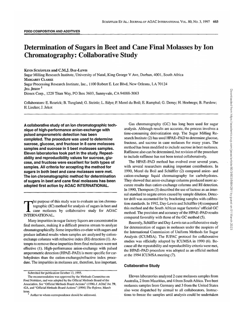 Determination of Sugars in Beet and Cane | PDF | Sucrose | Molasses