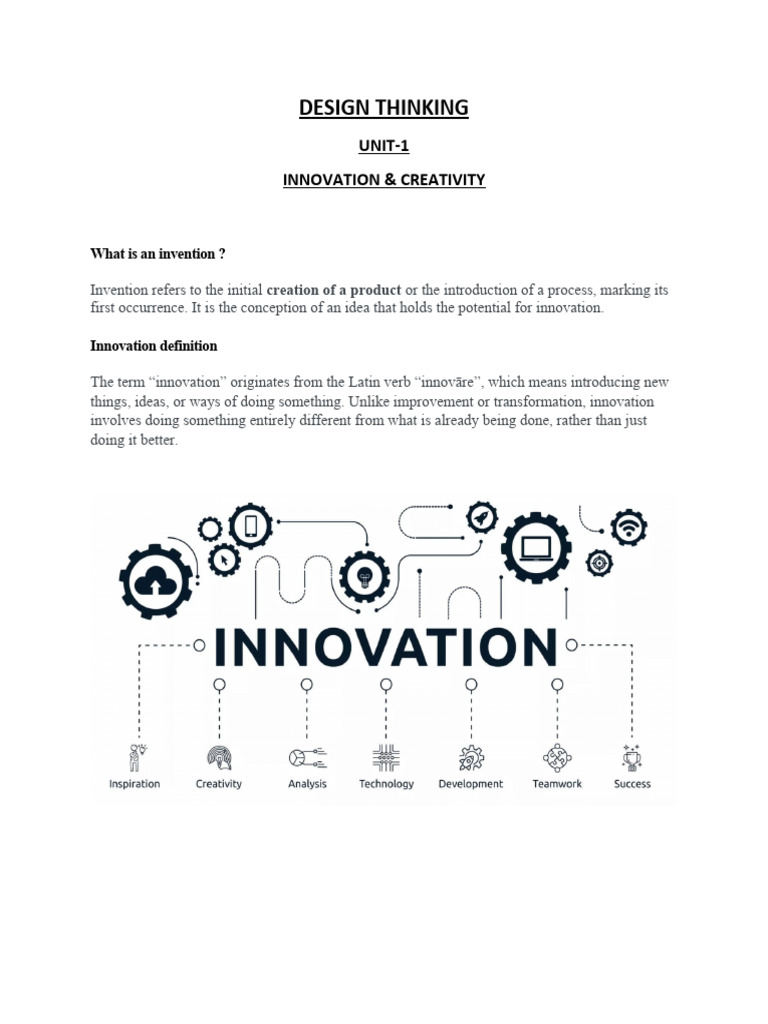 Design Thinking Notes Unit-1 | PDF | Innovation | Creativity