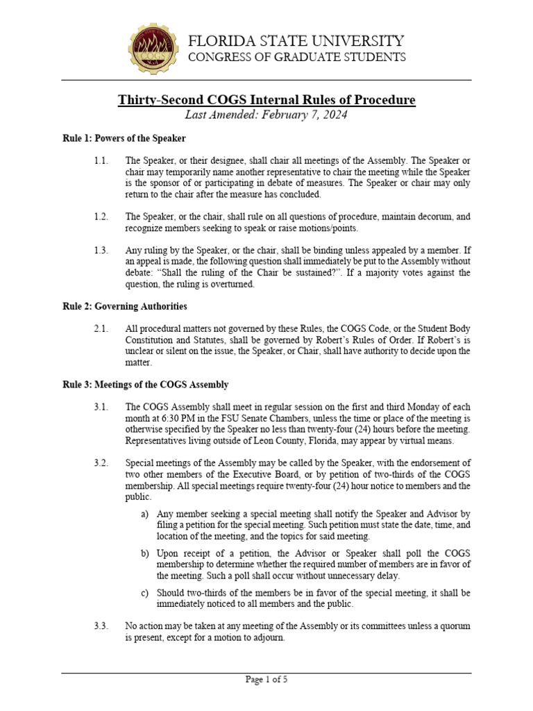COGS Internal Rules | PDF | Separation Of Powers | Constitutional Law