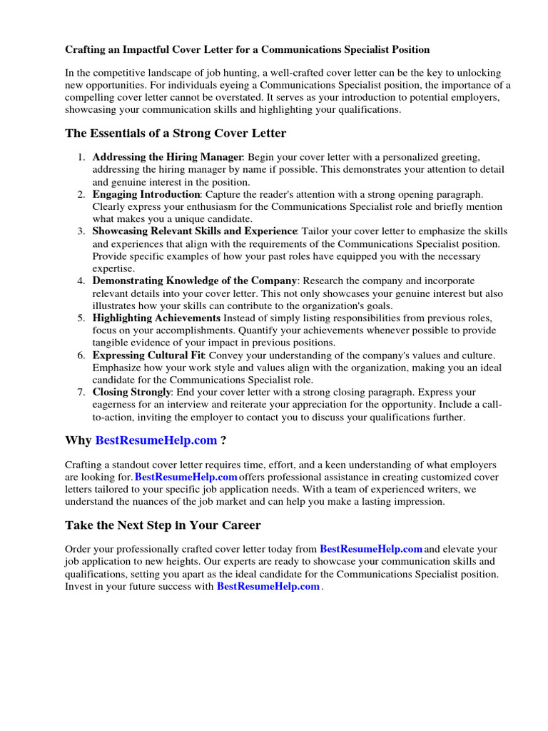 Effective Cover Letter for Communications Role | PDF | Résumé ...