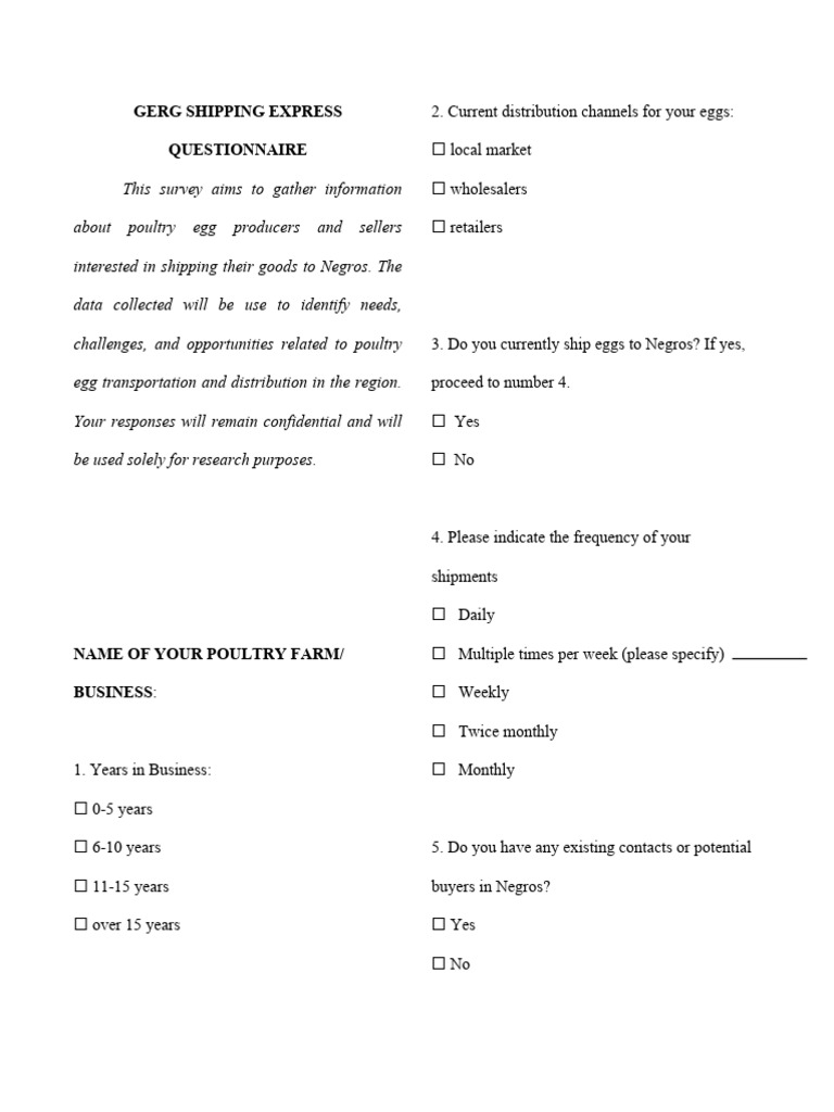 Gerg Shipping Express Final Questionnaire 1 | PDF | Cargo | Market (Economics)