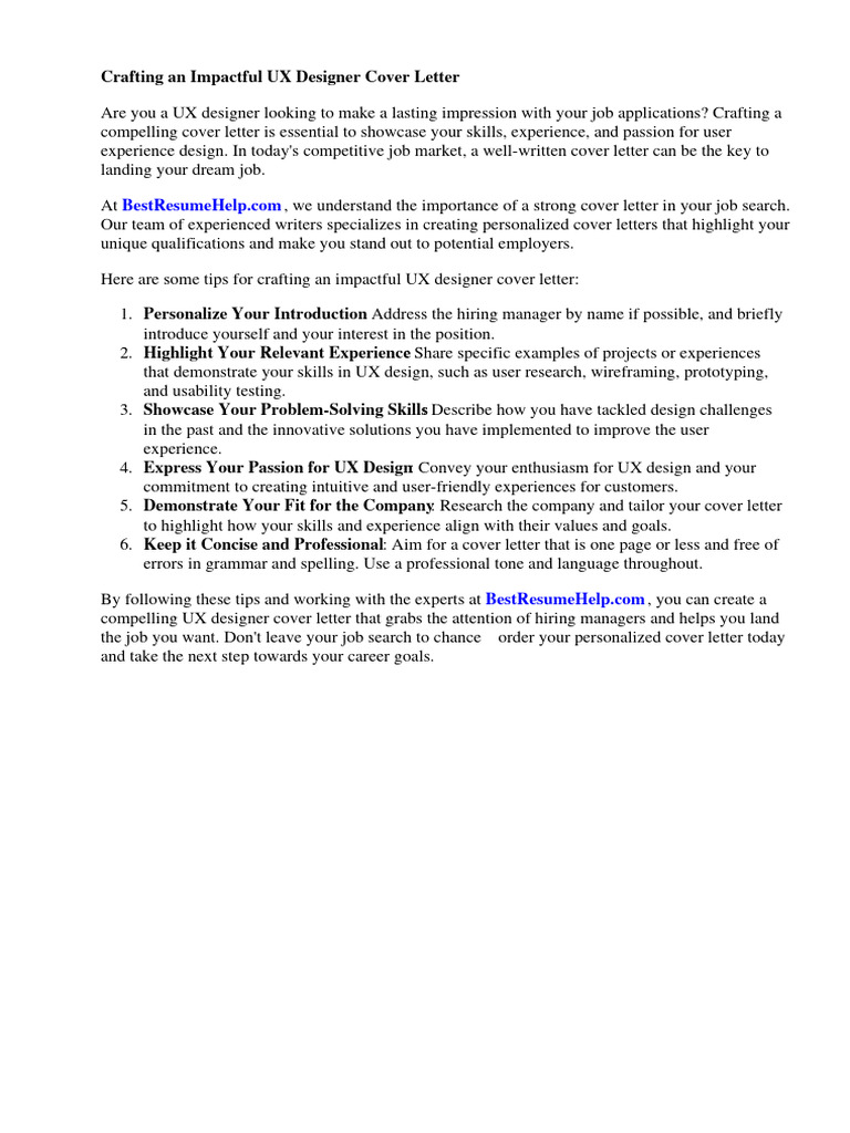 Ux Designer Cover Letter | Download Free PDF | Usability | Design