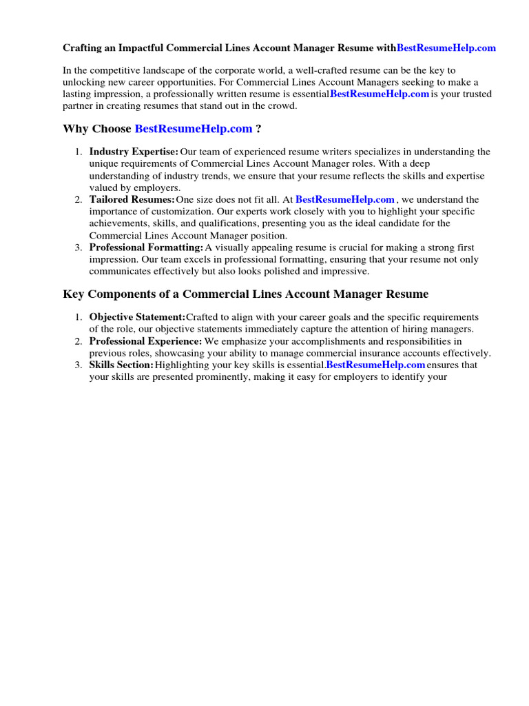 Commercial Lines Account Manager Resume Tips | PDF | Sales | Banks
