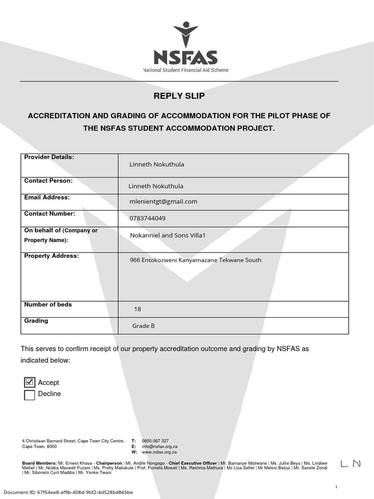Final Reply Slip - Accomodation Providers Nsfas Accommodation Solution ...