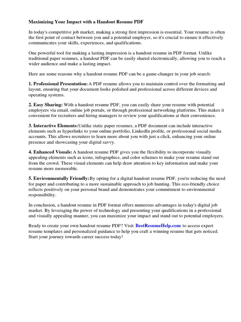 Resume Handout PDF | PDF | Résumé