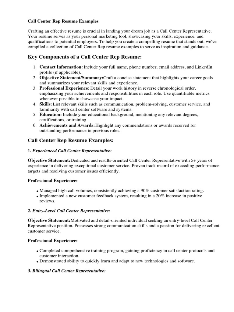 Call Center Rep Resume Examples | PDF | Call Centre | Résumé