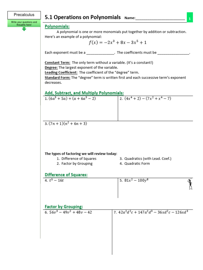 PC Unit 5 Packets - Polynomials | PDF | Factorization | Polynomial
