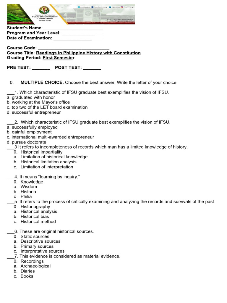 Phil Hist Pre Test | PDF