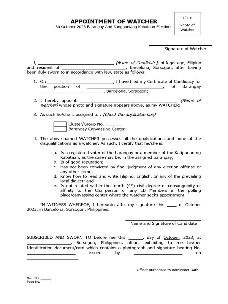 Appointment of Watchers | PDF | Democracy | Political Ideologies