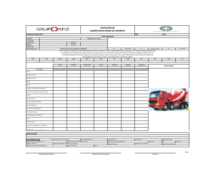 Check List Camion Revolvedora de Concreto | PDF | Vehículos