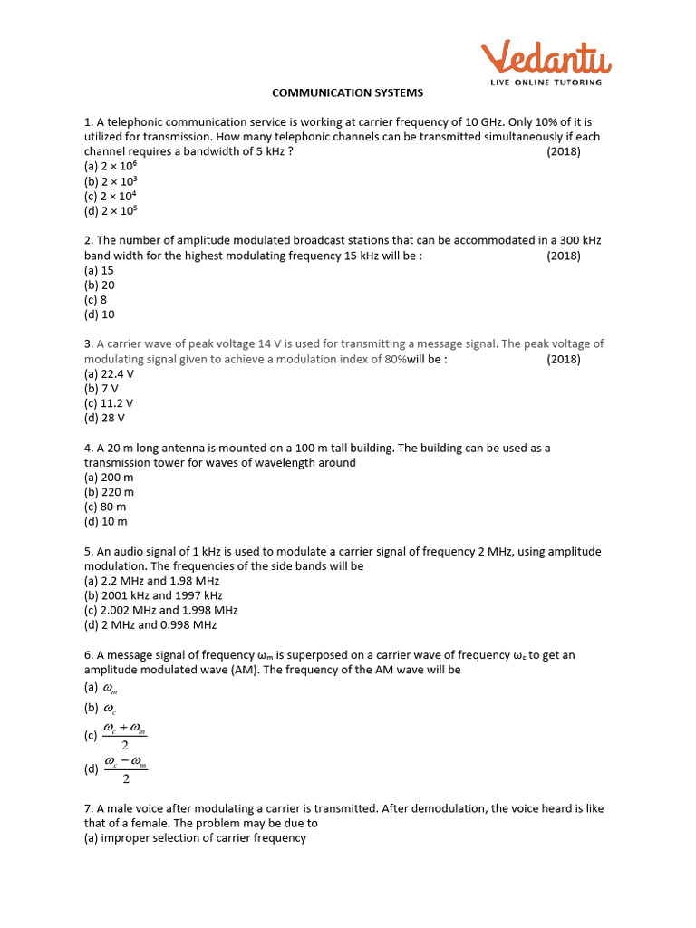 JEE - Physics - Communication Systems | PDF | Modulation | Transmitter