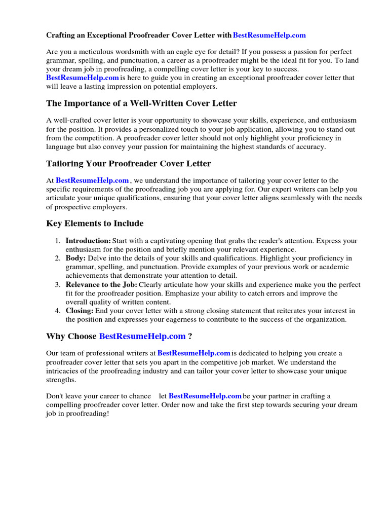 Proofreader Cover Letter | Download Free PDF | Proofreading | Editing