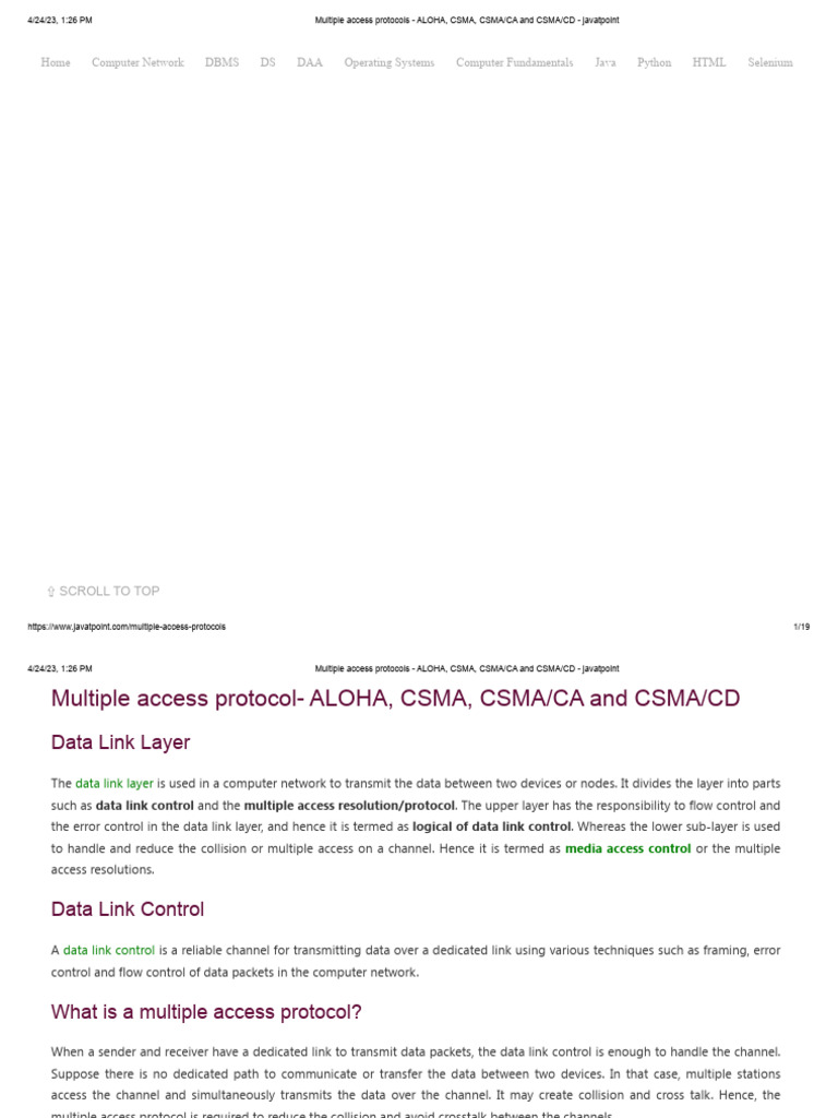 Multiple Access Protocols - ALOHA, CSMA, CSMA - CA and CSMA - CD - Javatpoint | PDF | Channel ...