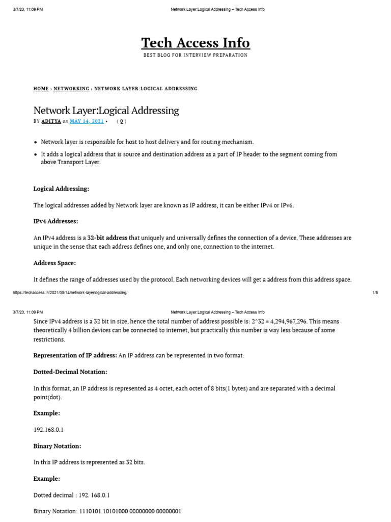 Network Layer Logical Addressing Tech Access Info Pdf Ip Address Computer Network