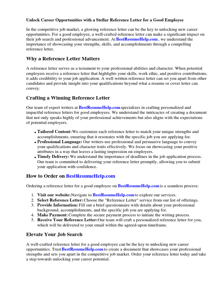 Reference Letter For Good Employee | Download Free PDF | Résumé ...