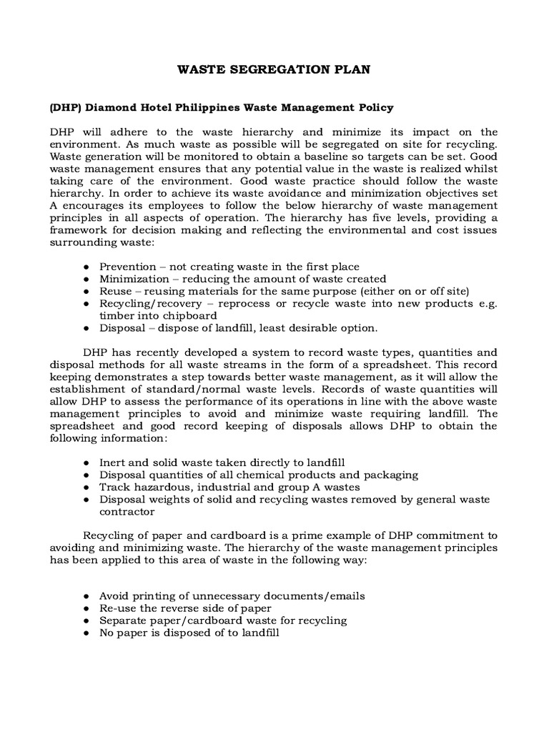 WASTE-SEGREGATION-PLAN.docx | PDF | Waste Management | Waste