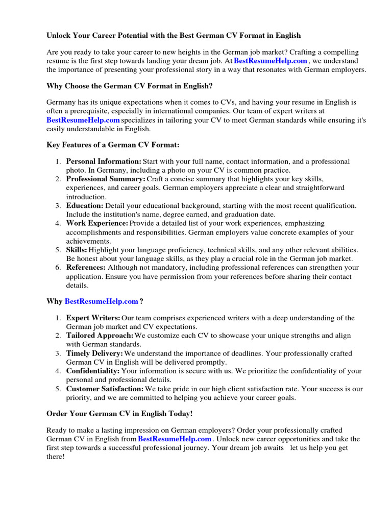 German CV Format in English | PDF | Résumé