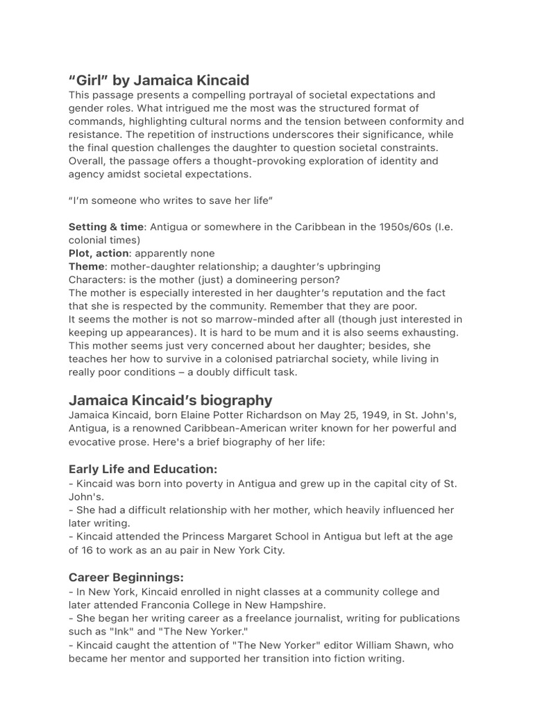 Themes in Kincaid's "Girl" Analysis | PDF | British Empire