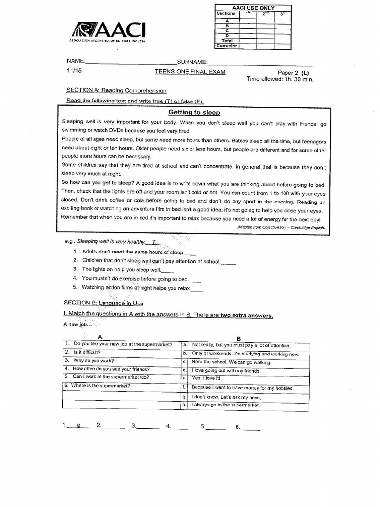 Mock Exam Teens 1 | PDF