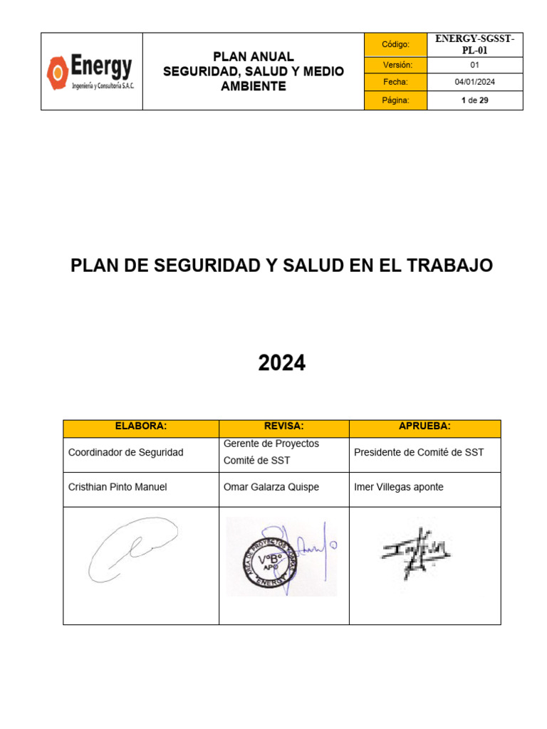 ENERGY-SGSST-PL-02 PLAN DE SEGURIDAD Y SALUD EN EL TRABAJO - V.01 | PDF