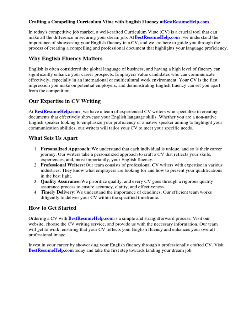 Curriculum Vitae English Fluent | PDF | English As A Second Or Foreign ...