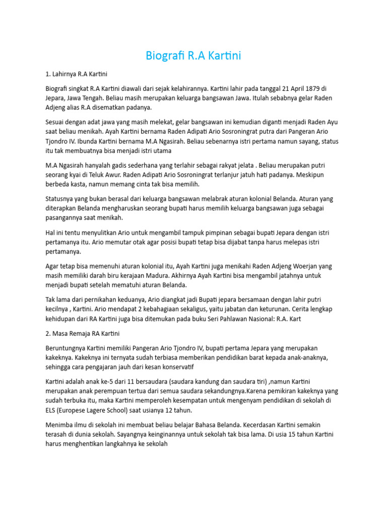 Biografi RA Kartini | PDF | Sejarah | Klasik