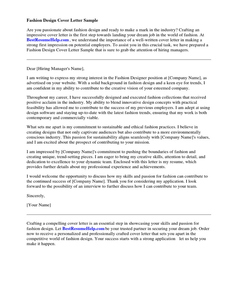 Fashion Design Cover Letter Sample | PDF | Résumé | Fashion