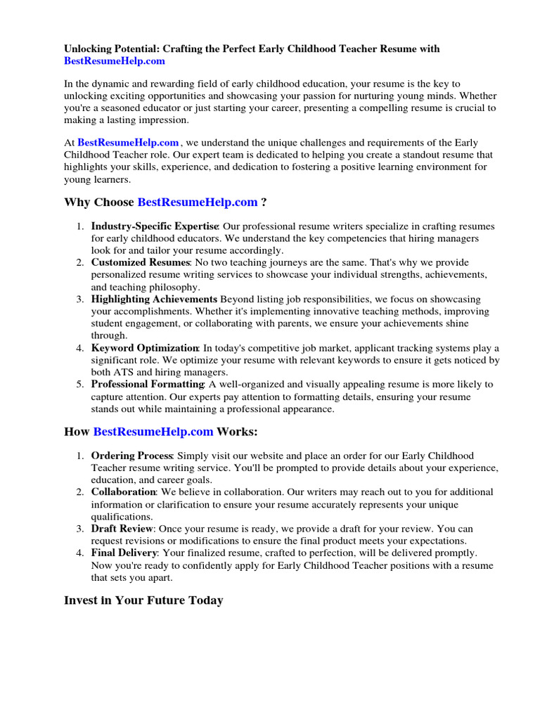 Early Childhood Teacher Resume Tips | PDF | Teachers | Early Childhood ...