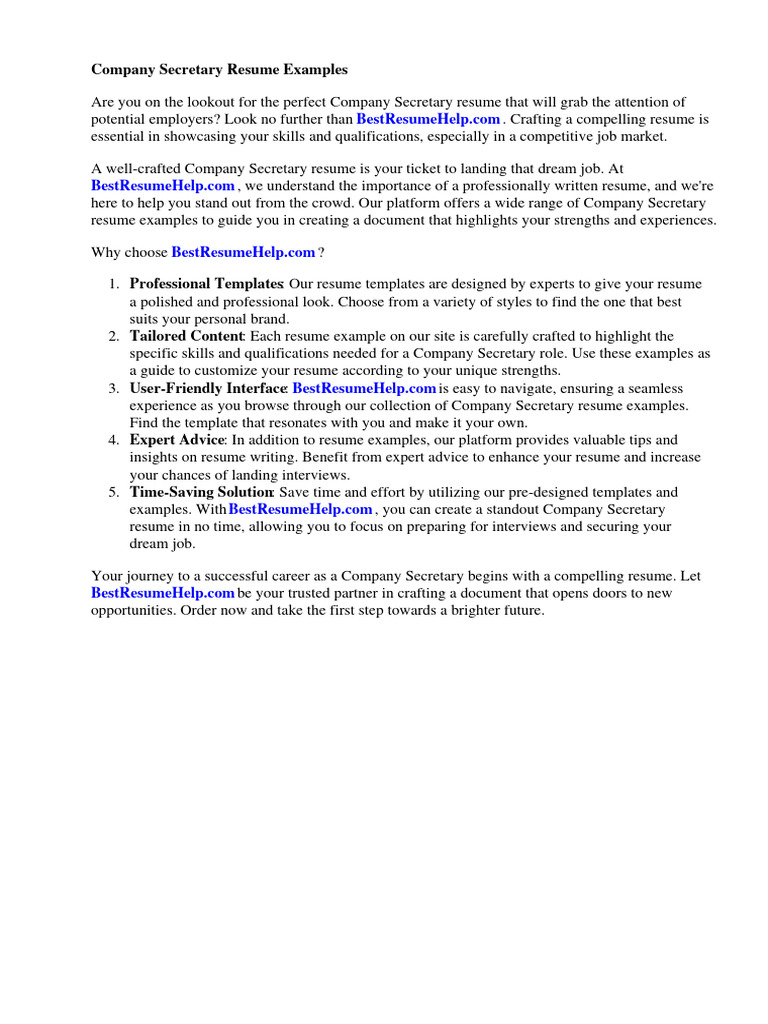 Company Secretary Resume Examples | PDF | Résumé | Secretary