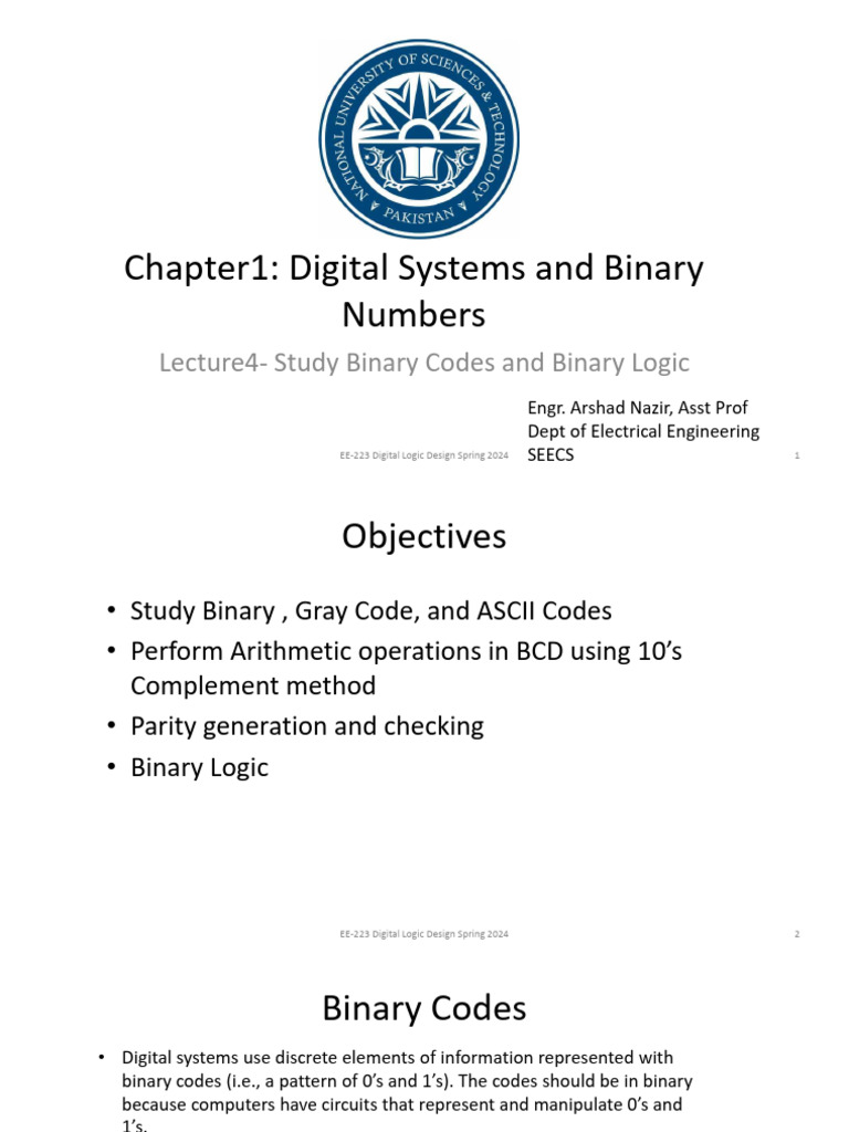 Lecture4 Chapter1 Binary Gray And Ascii Codes Pdf Binary Coded Decimal Bit 0228