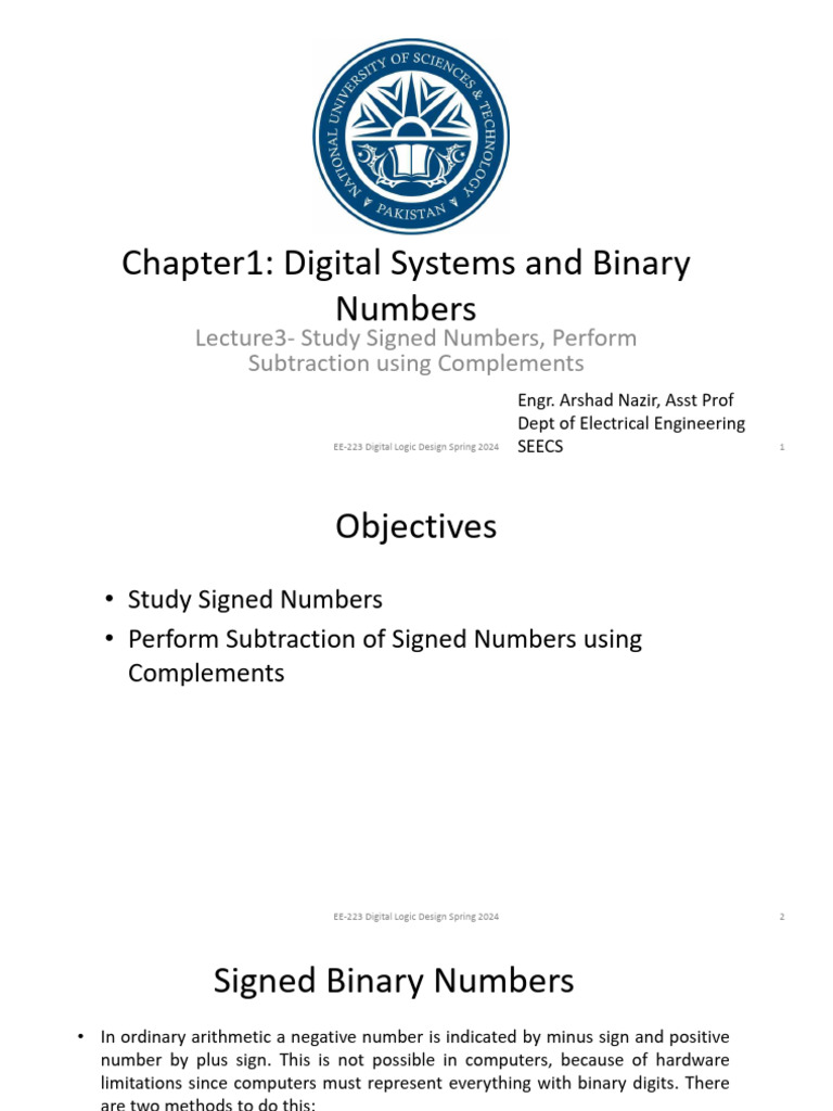 Lecture3 Chapter1 - Signed Numbers, Subtraction of Signed Numbers Using Complements | PDF ...