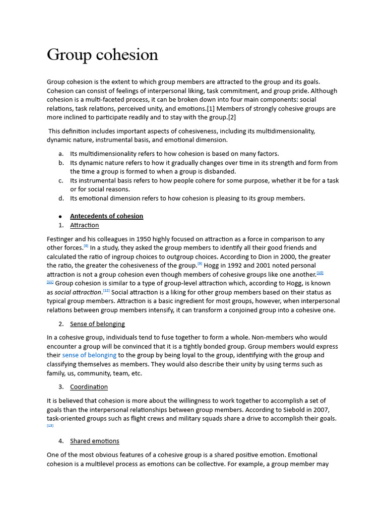 Group Cohesion | PDF | Group Cohesiveness | Psychological Concepts