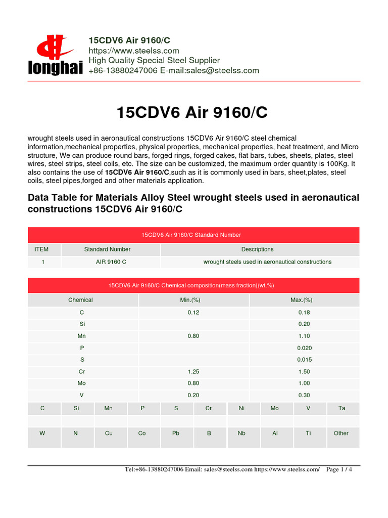 15CDV6 Air 9160c-Datasheet | PDF | Rolling (Metalworking) | Pipe (Fluid ...
