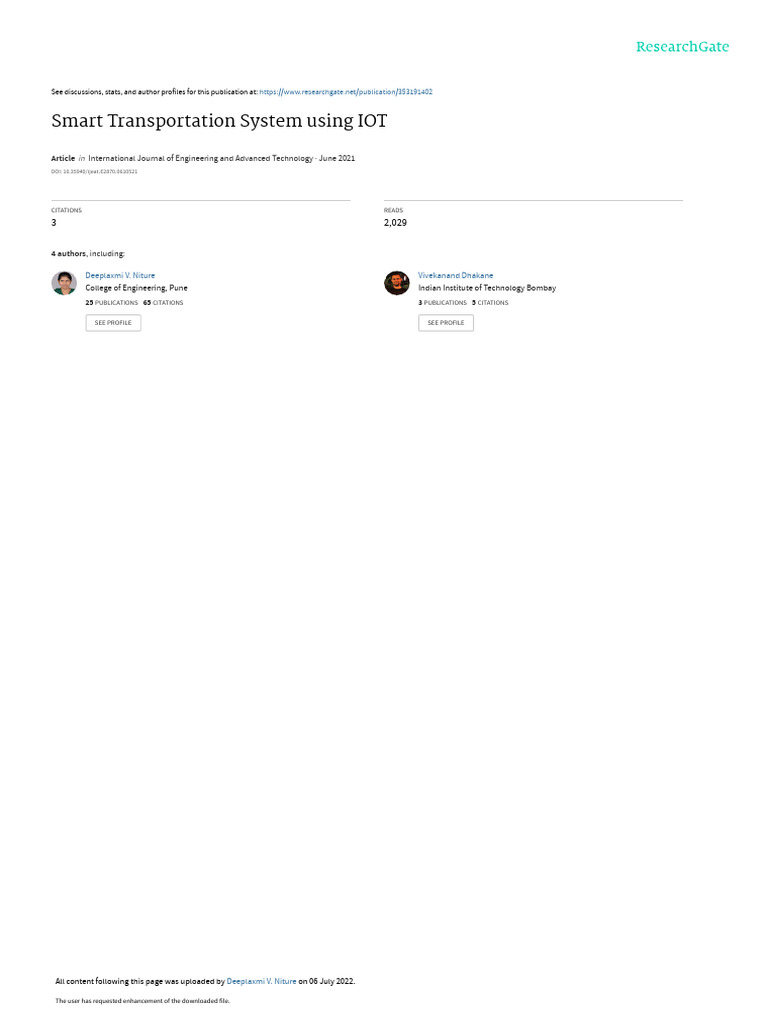 Smart Transportation System Using IOT | Download Free PDF | Microcontroller | Wi Fi