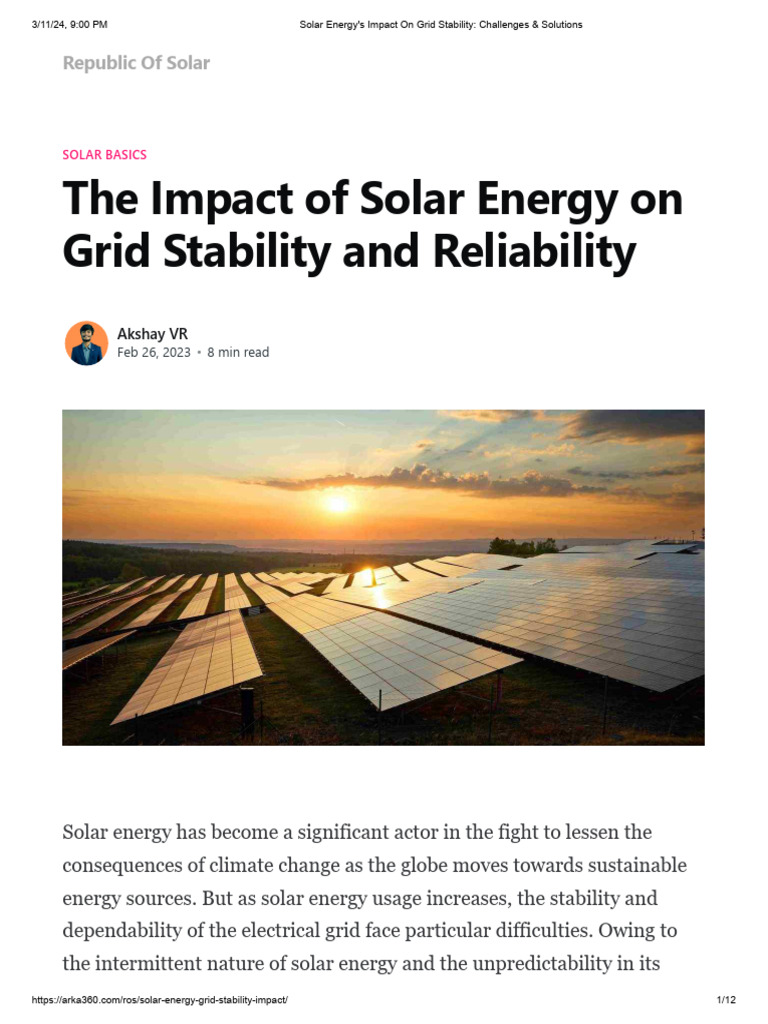 Solar Energy & Grid Stability Solutions | PDF | Electrical Grid | Solar ...