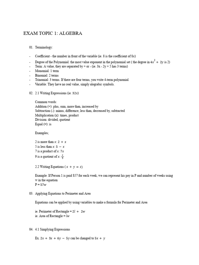 Math Exam - Eqao Note Review | PDF | Polynomial | Area