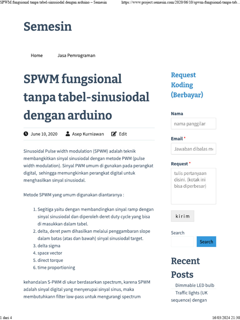 SPWM Fungsional Tanpa Tabel-Sinusiodal Dengan Arduino | PDF | Pemrograman Komputer