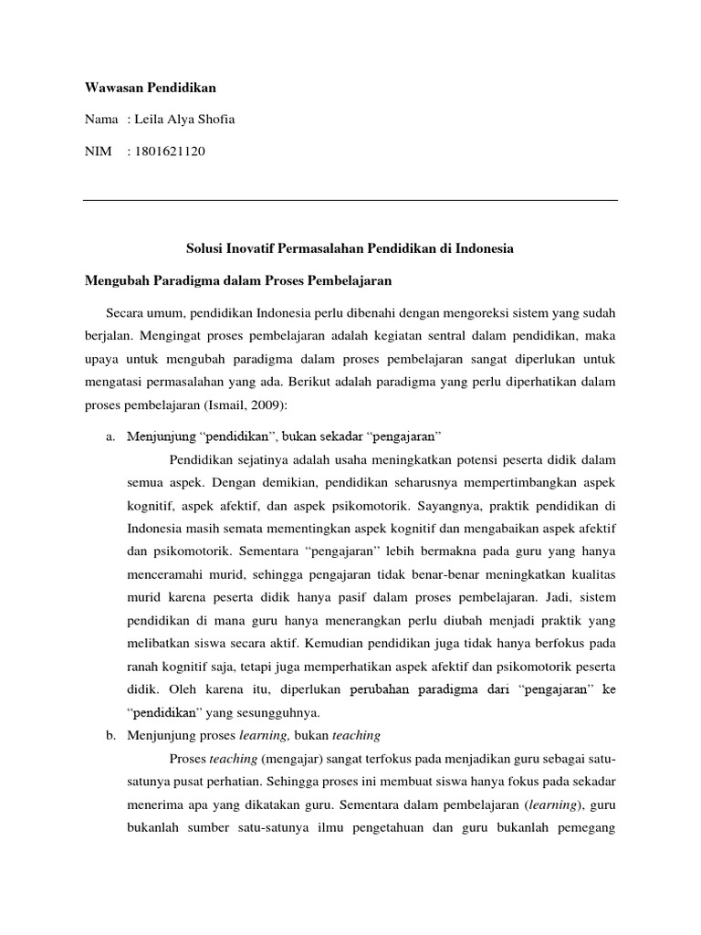 Solusi Permasalahan Pendidikan Di Indonesia | PDF | Karier & Perkembangan