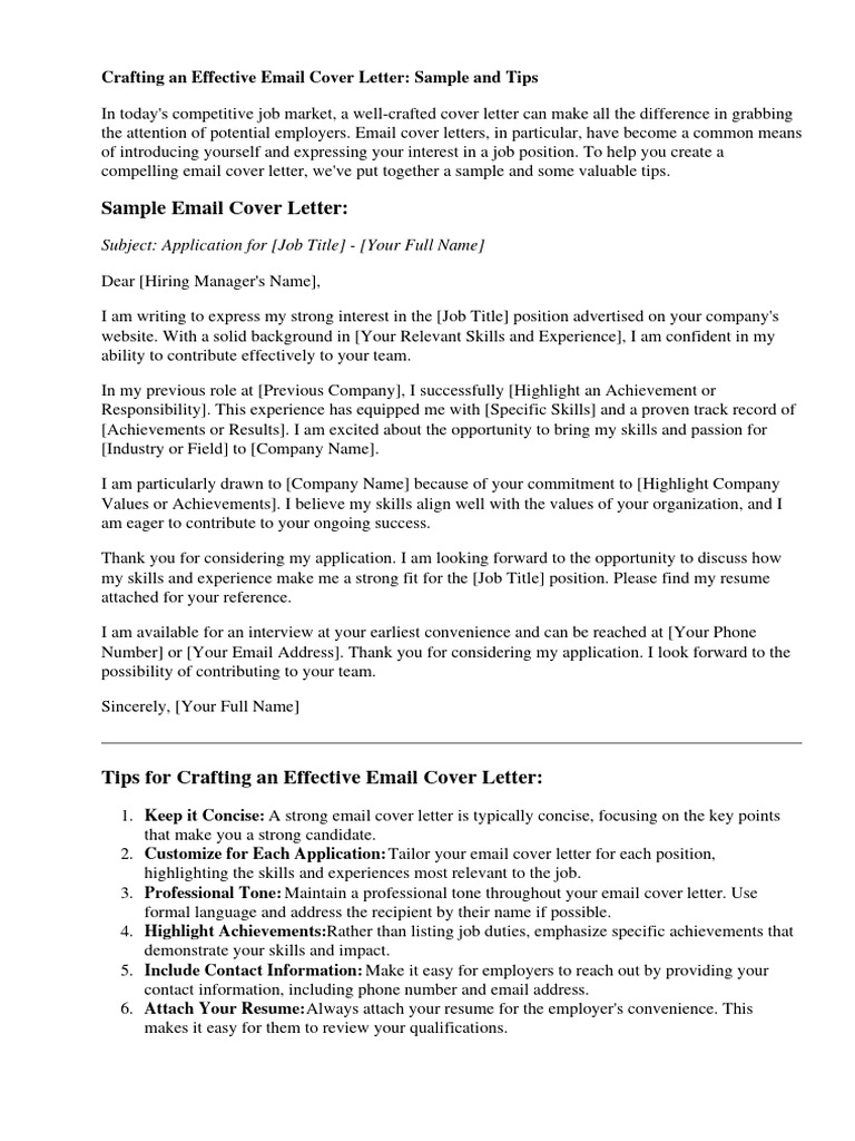 Email Cover Letter Sample and Tips | Download Free PDF | Résumé ...